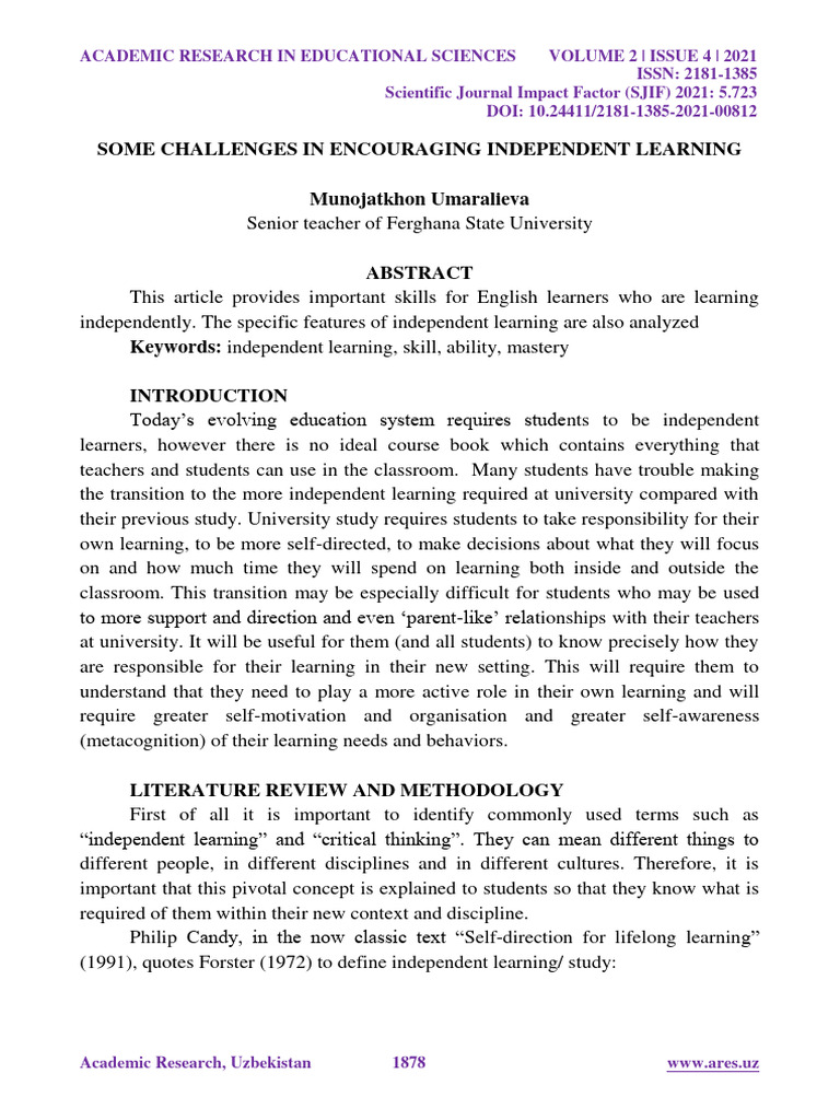 Challenges in Promoting Independent Learning | PDF | Learning | Teachers