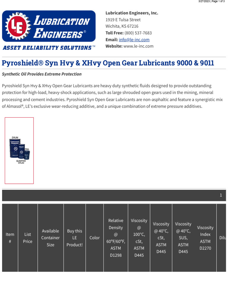 Pyroshield®Syn Hvy&XHvy Open Gear Lubricants 9000&9011 | PDF | Viscosity | Lubricant