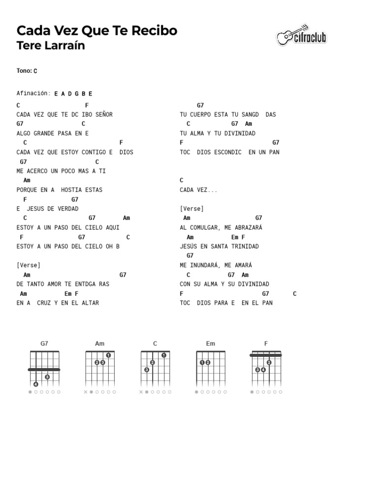 Cifra Club - Tere Larraín - Cada Vez Que Te Recibo | PDF