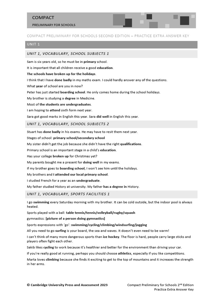 Compact Preliminary For Schools Practice Extra Answer Key | Download ...