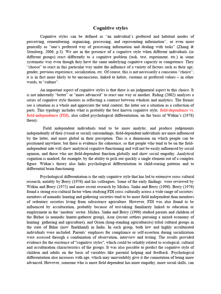 Cognitive styles | PDF | Cognition | Learning