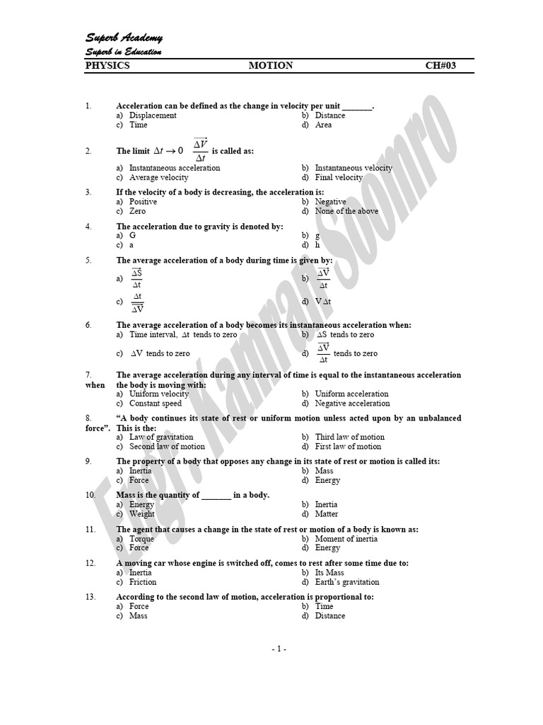 MCQs - Force and Motion | PDF | Force | Acceleration
