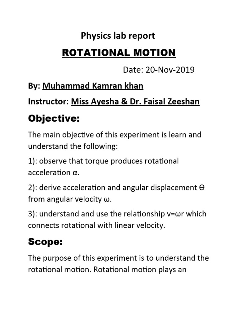 Physics Lab Report 7 (Rotational Motion) | PDF | Velocity | Acceleration