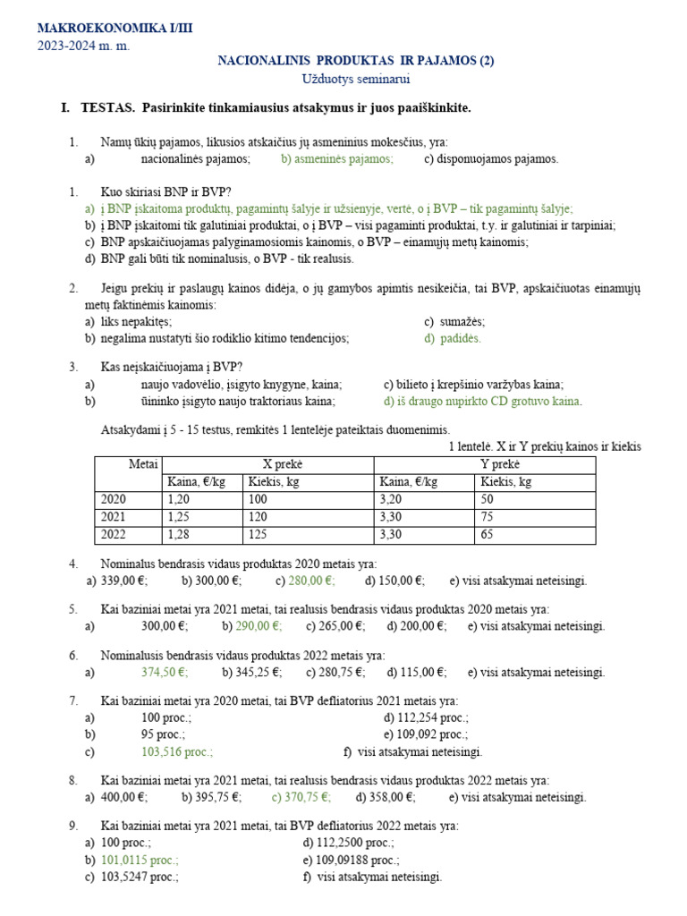 2 Darbas Seminarui. Nacionalinis Produktas Ir Pajamos (2) . | PDF