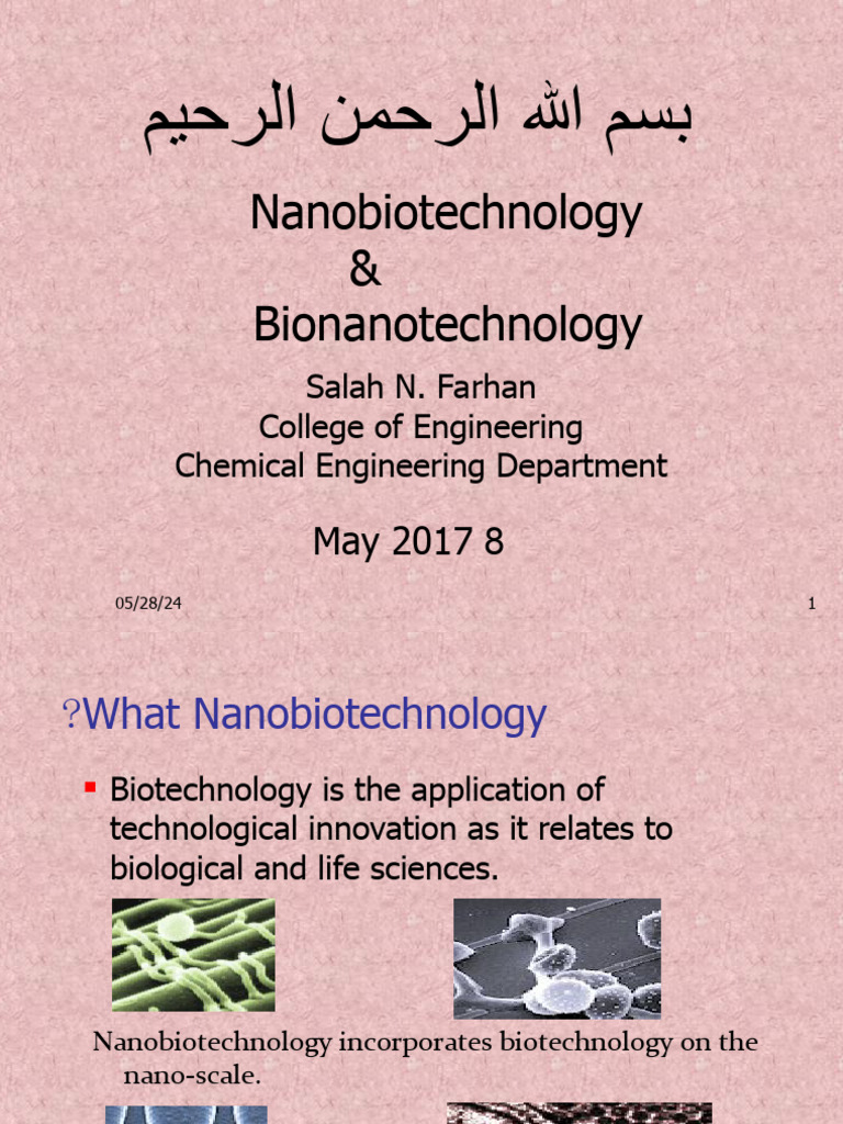 Nanobiotechnology & Bionanotechnology: Salah N. Farhan College of ...