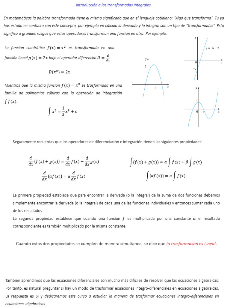 Semana 1 Introduccion A Las Trasformadas Integrales | PDF | Integral | Ecuaciones