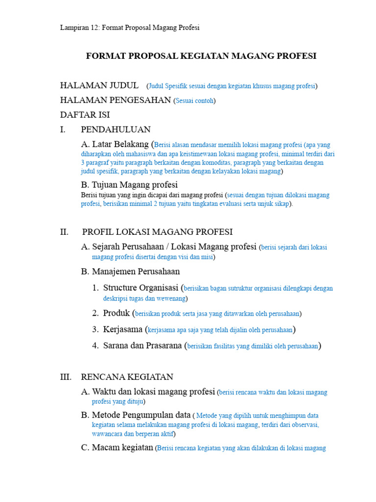 Lampiran 12. Format Proposal Magang Profesi | PDF