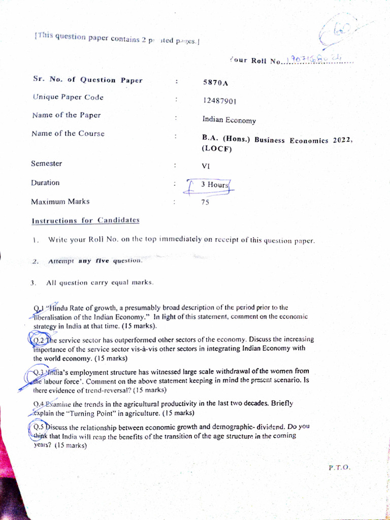 DSE Indian Eco - CBCS 2022 Paper 2 | PDF | Economy Of India | Economies