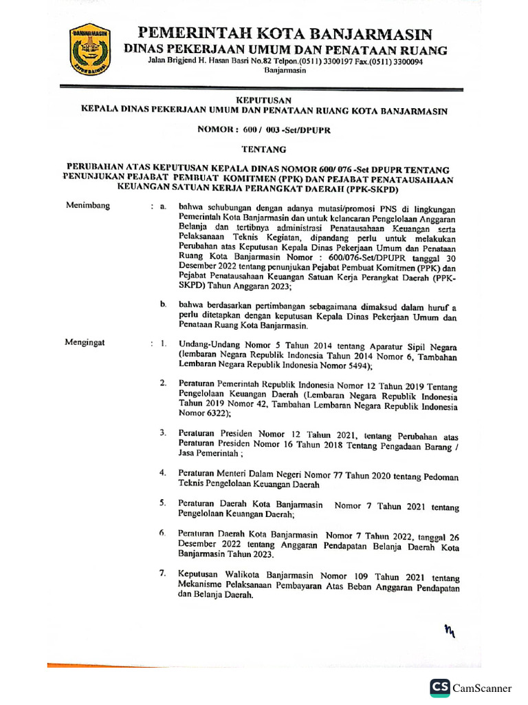 SK PPK - Perubahan 01 - 003 - Tahun 2023 | PDF