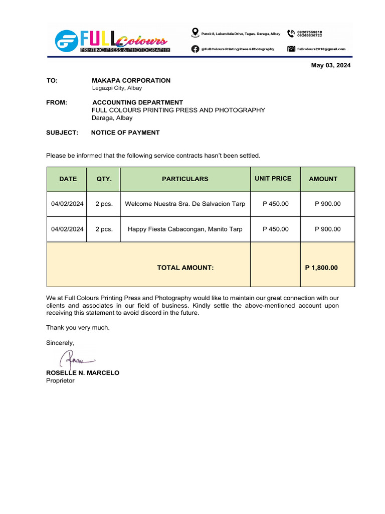 Billing Statement For Additional Tarp | PDF