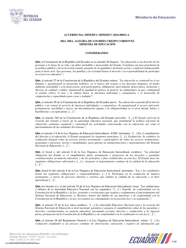 Acuerdo MinEduc 2024: Refuerzo Académico | PDF | Evaluación | Plan de estudios