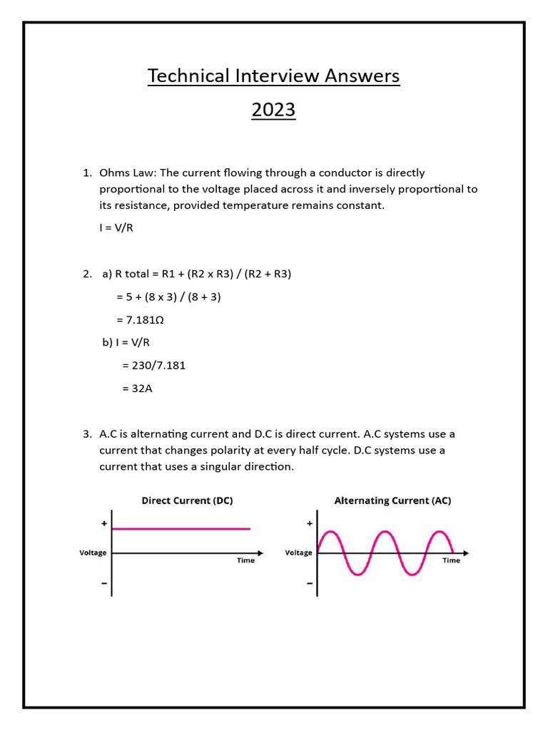 Technical Interview Answers | PDF | Ac Power | Electric Motor
