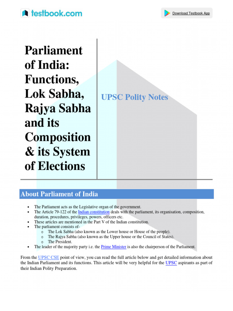 Parliament-Testbook Notes | PDF | Voting | Public Law