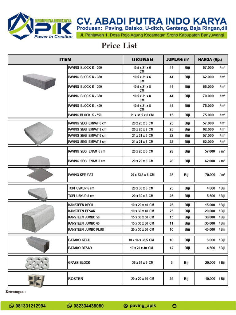 Price List Paving Apik 2023 | PDF