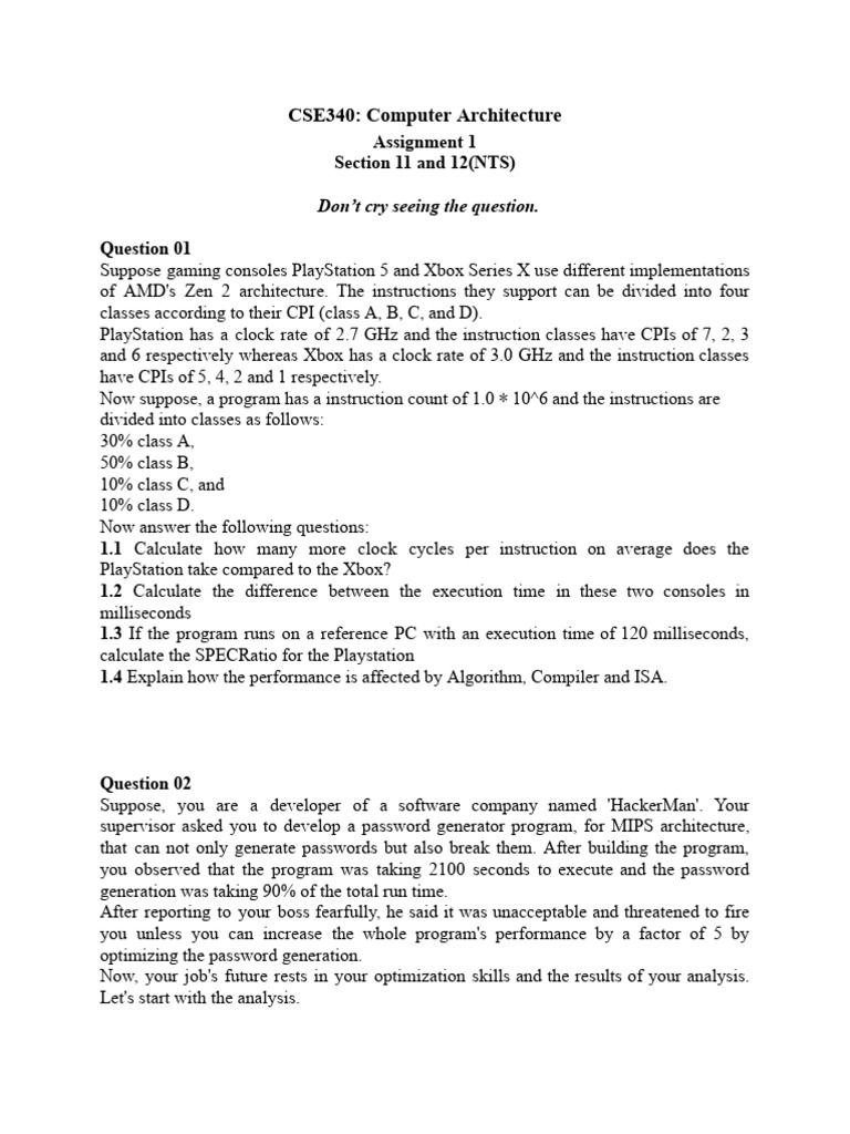 Assignment 01 CSE340 | PDF | Central Processing Unit | Semiconductor Device Fabrication