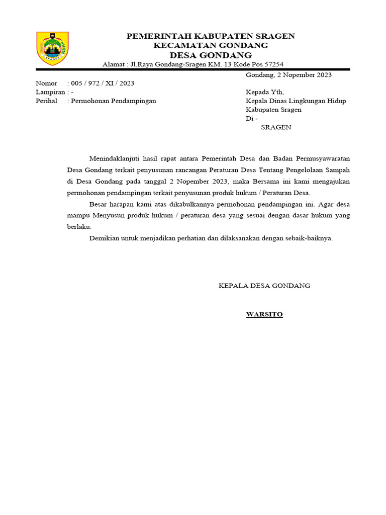 Surat Permohonan Pendampingan | PDF