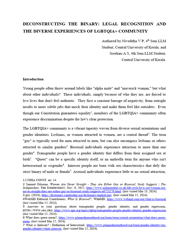 DECONSTRUCTING THE BINARY LEGAL RECOGNITION AND THE DIVERSE EXPERIENCES ...