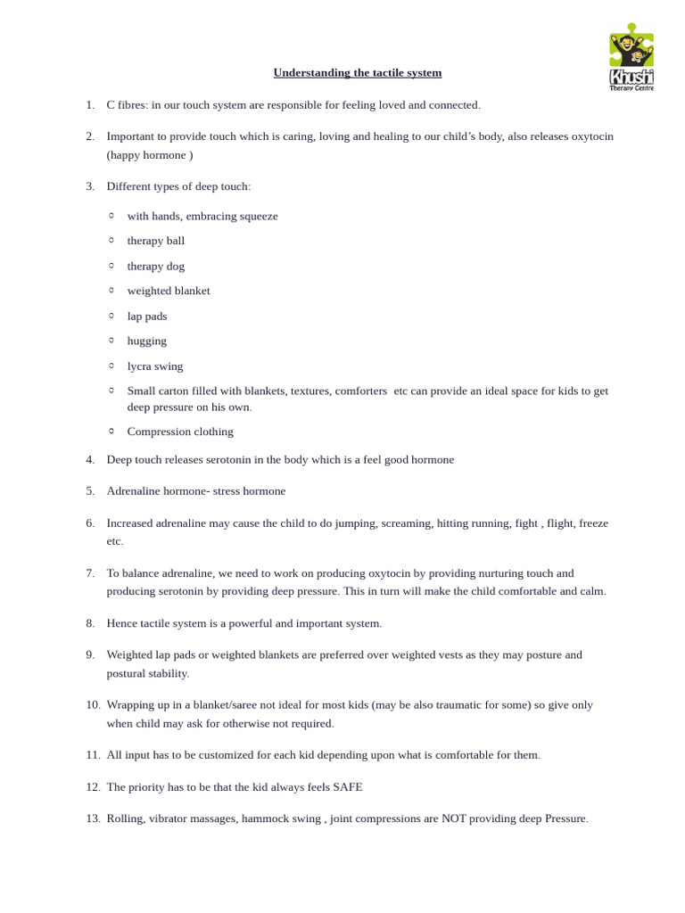 Tactile Input | PDF | Somatosensory System | Behavioural Sciences