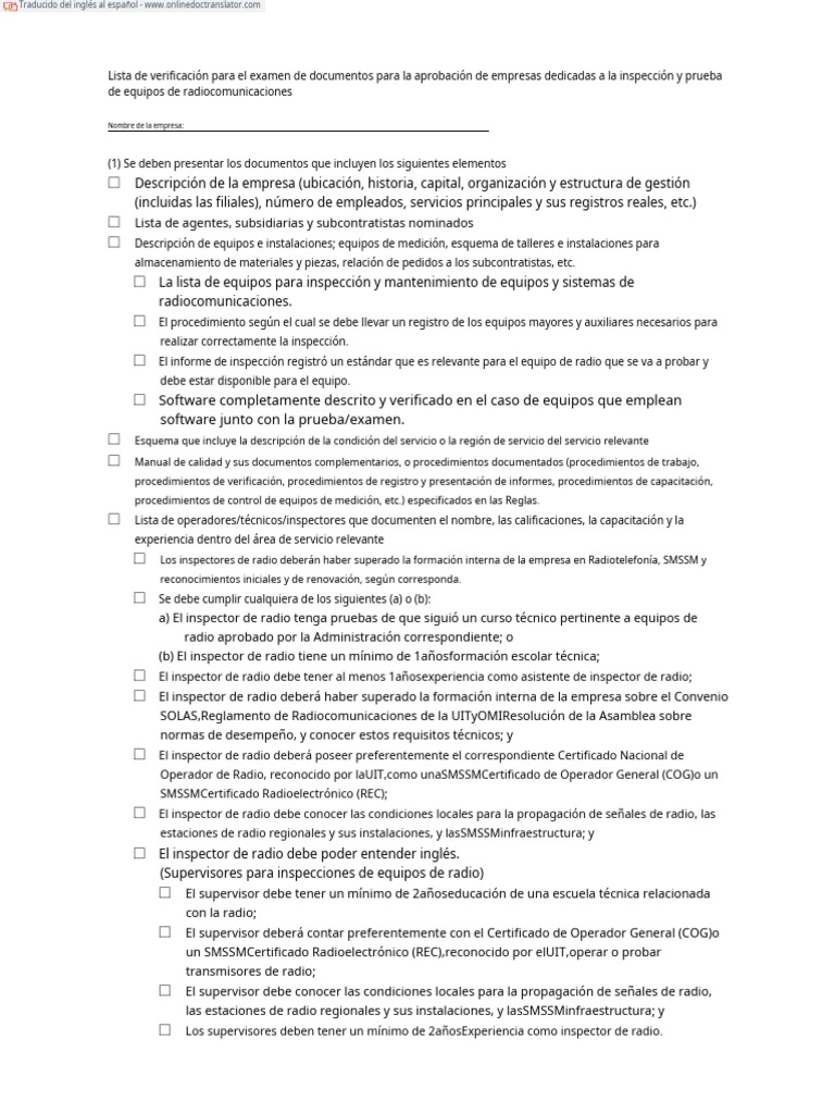 Checklist For Doc Examination Radio - En.es | PDF | Calidad (comercial ...
