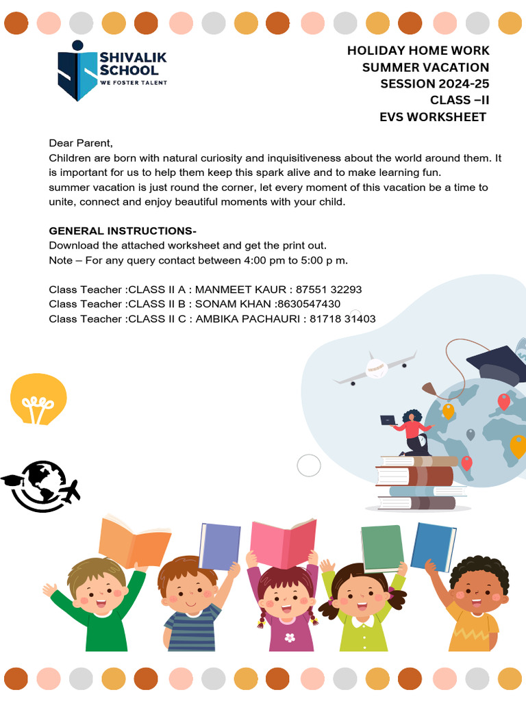 Class 2 Evs Holiday Homework Worksheet | PDF