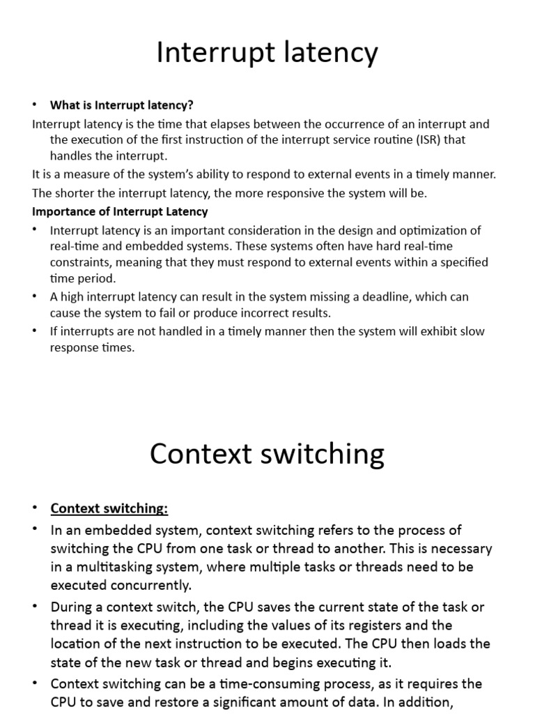 Interrupt Latency and Context Switching, Characteristics & Components of Embedded Systems | PDF ...
