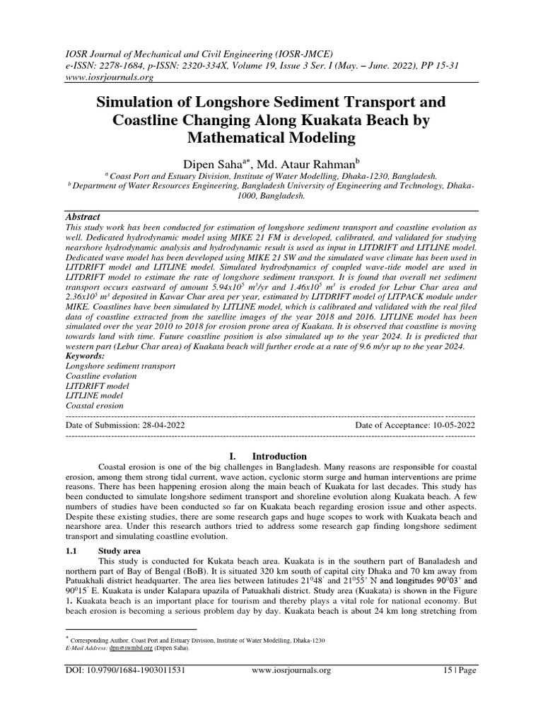 Dipen - Simulation of Longshore Sediment at Kuakata - ISOR-JMCE | PDF | Beach | Coast
