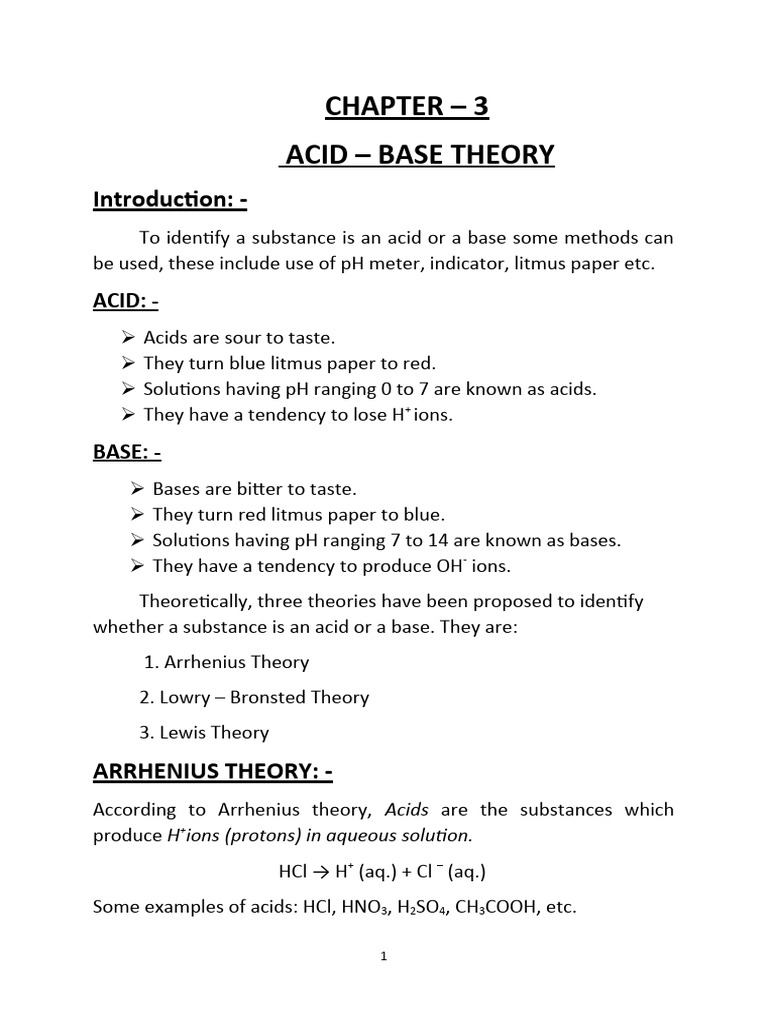 CHAPTER 3 Acids and Bases | PDF | Acid | Salt (Chemistry)