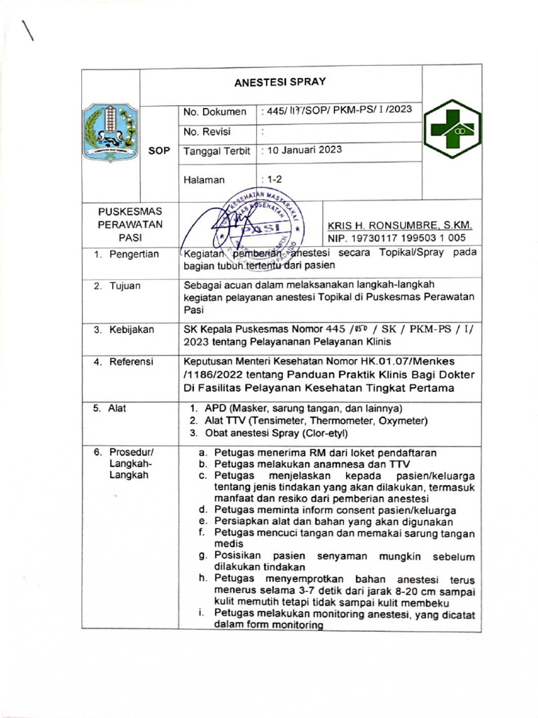 SOP Anastesi Spray | PDF