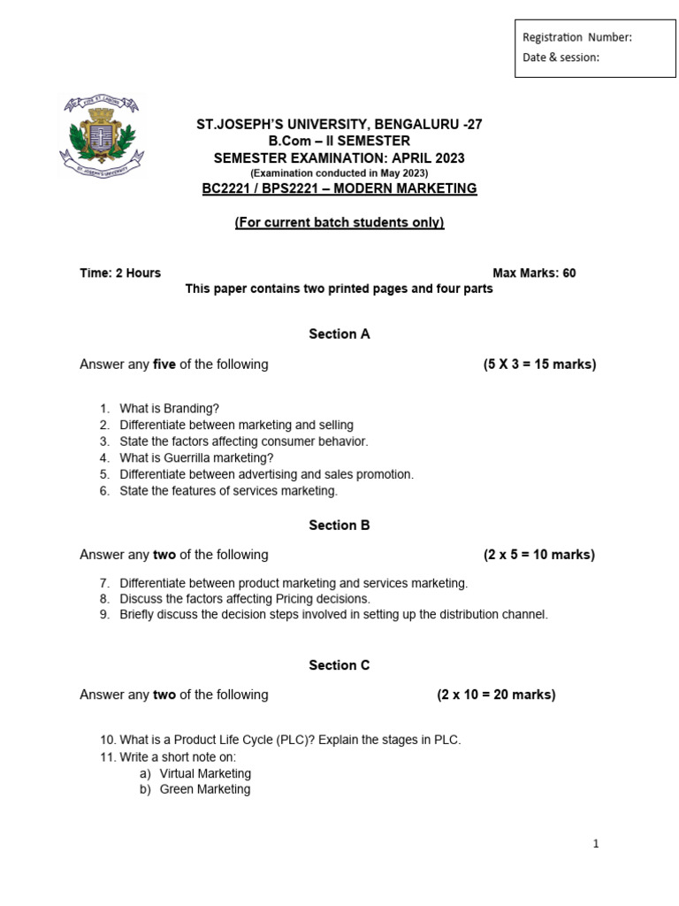 Modern Marketing Exam Paper - B.Com II Sem | PDF | Marketing | Investing