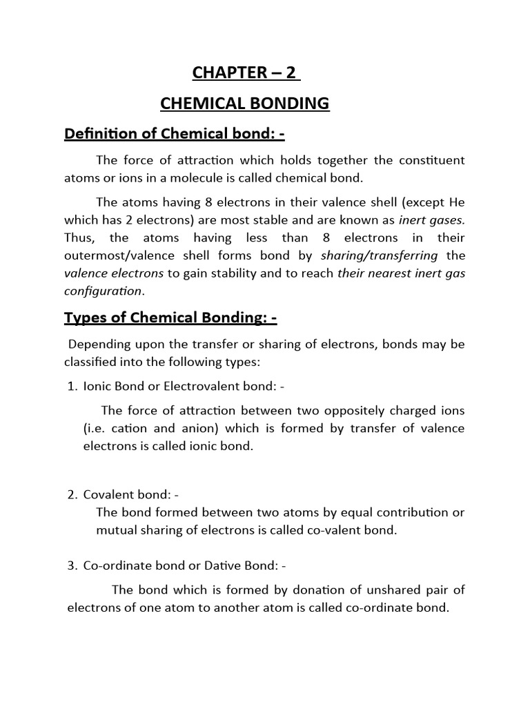 Chemical Bonding Chapter 2 | PDF | Chemical Bond | Ionic Bonding