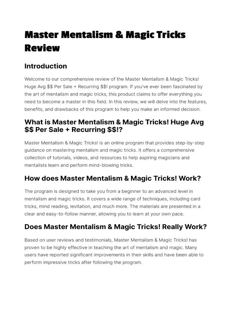 Master Mentalism Magic Tricks Review | PDF | Mentalism | Magic (Illusion)