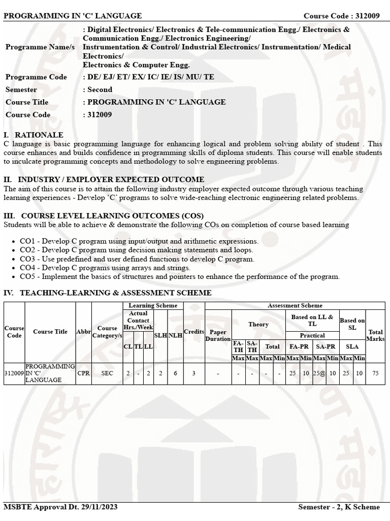 312009 Programming In C Language Pdf Control Flow Pointer Computer Programming