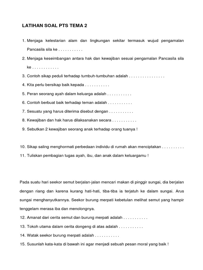 Latihan Soal Pts Kelas 3 Tema 2 | PDF | Seni