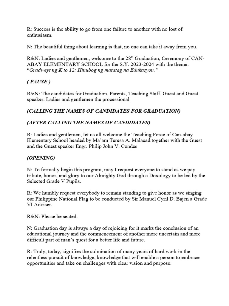 Graduation Script 2023 Can Abay ES | PDF | Foreign Language Studies