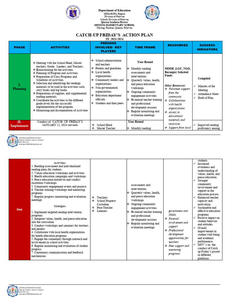 Catch Up Friday PLAN 2024 | PDF | Teachers | Health Education