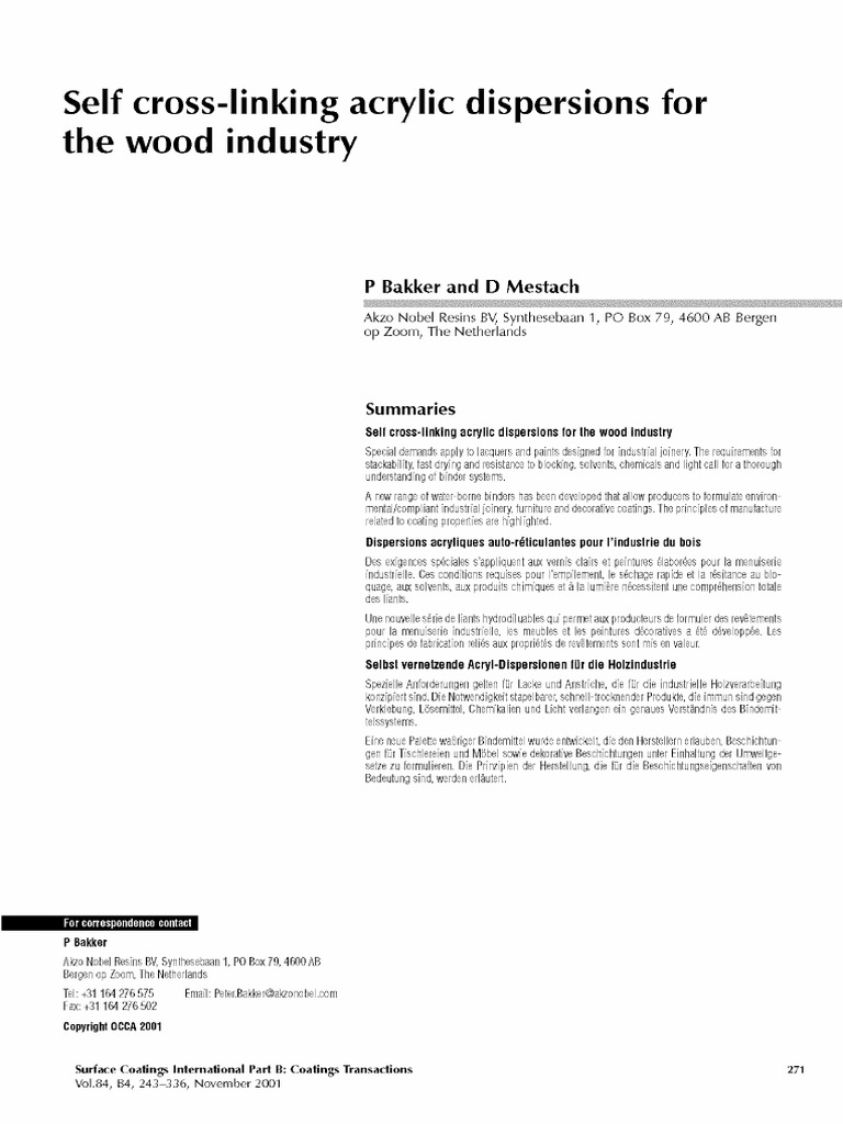 2001 Self Cross-Linking Acrylic Dispersions For | Download Free PDF | Polymers | Paint