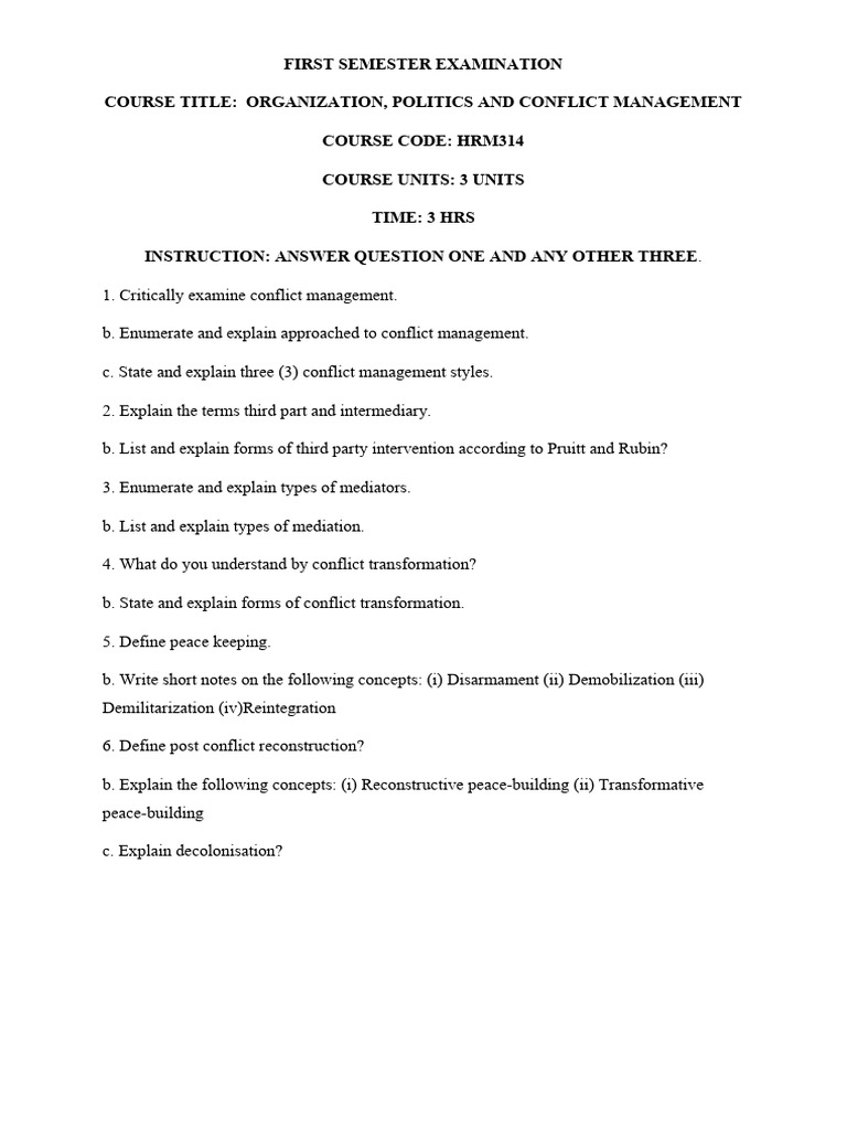 Conflict, Diplomacy, and Integration Exam | PDF | Peacebuilding