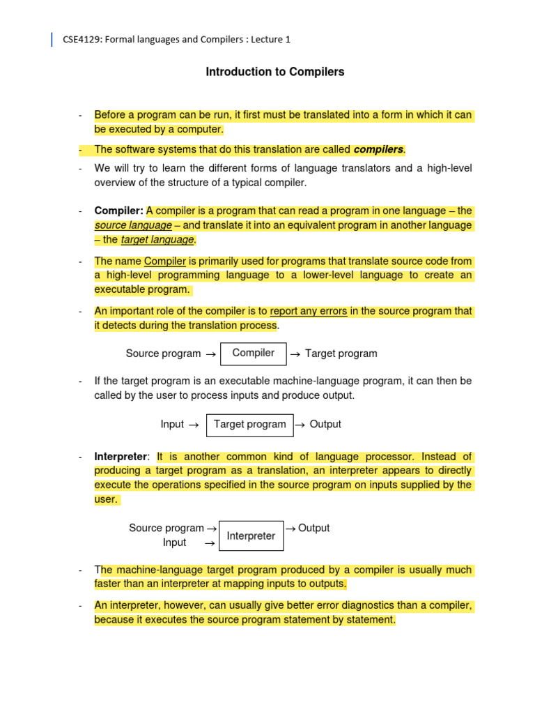 LN1 - C1 - Introduction To Compilers | PDF | Compiler | Computer Program