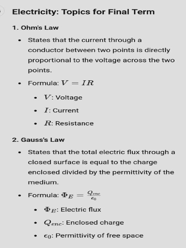 Electricity Final Term Topics and Numericals | PDF