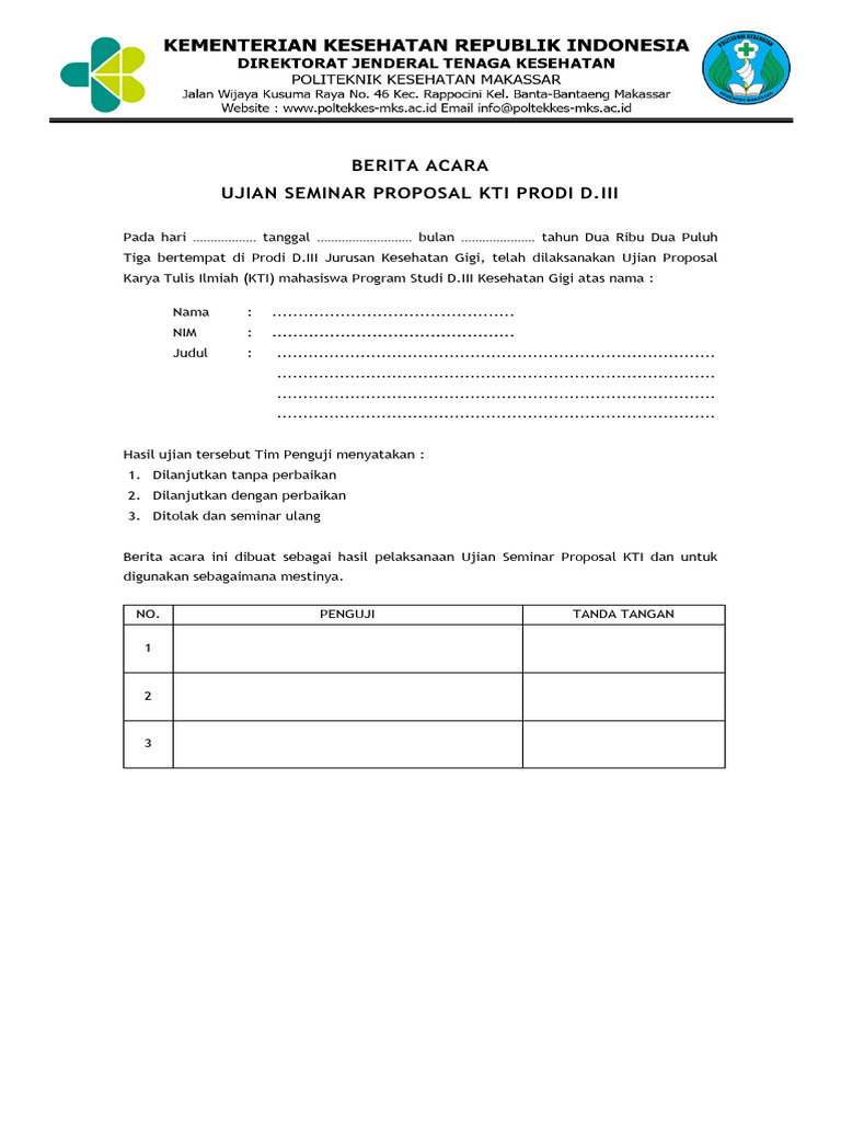 Berita Acara Proposal (1 Lembar) & Lembar Perbaikan Proposal (3 Lembar ...