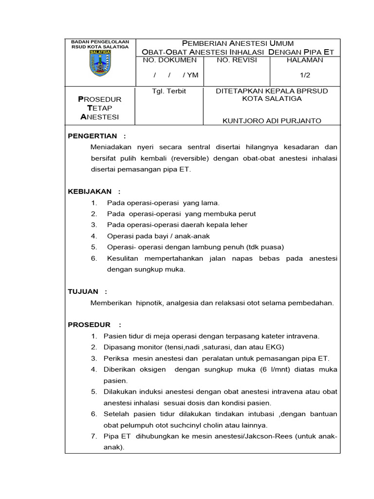 Anestesi Inhalasi Dengan Pipa Et | PDF