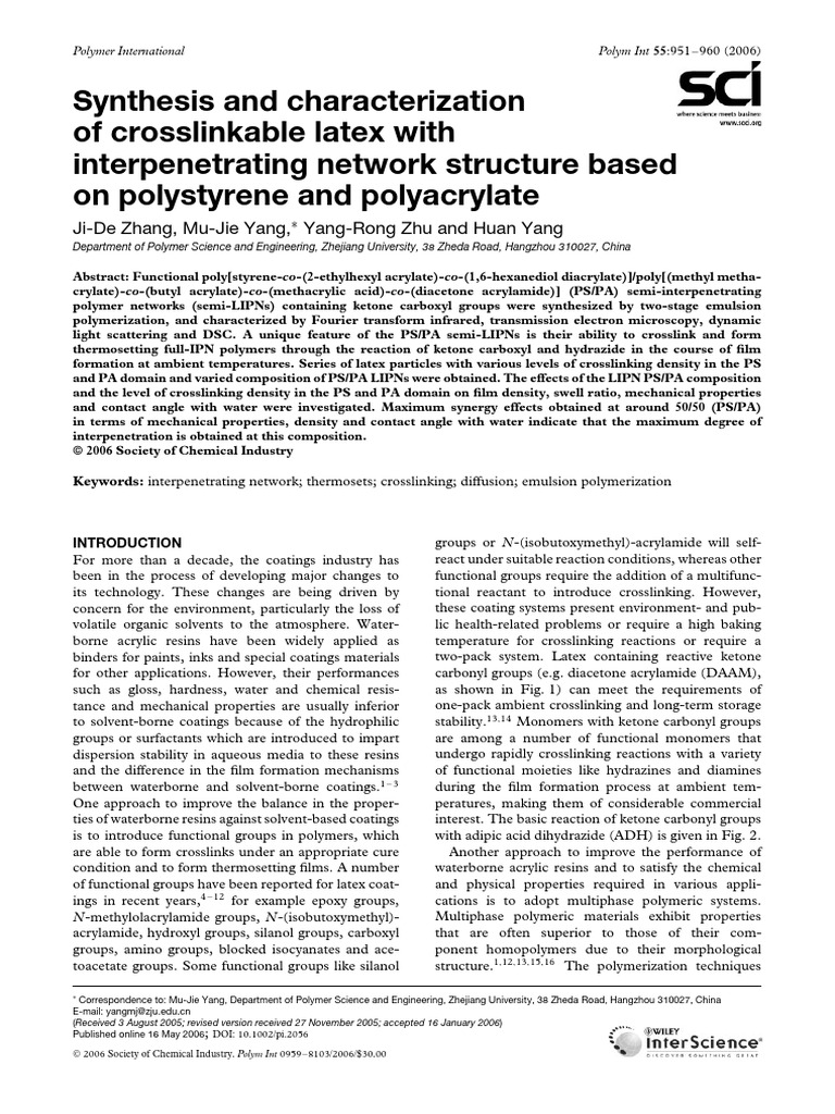 2006 Synthesis and Characterization of Crosslinkable Latex With ...