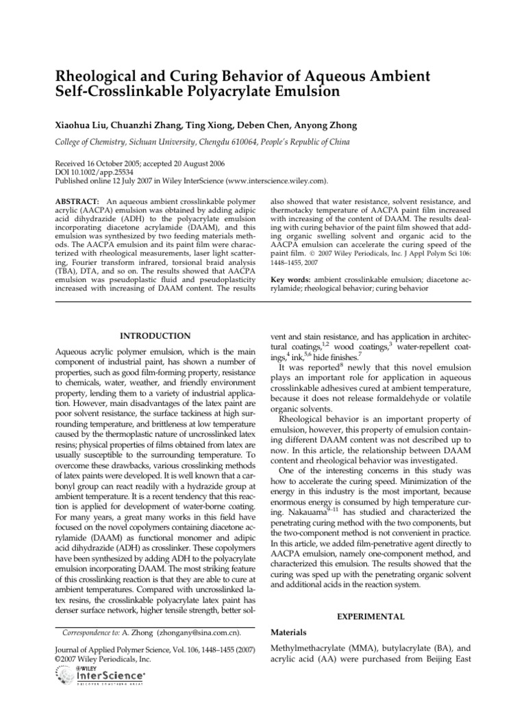 2007 Rheological and Curing Behavior of Aqueous Ambient Self ...