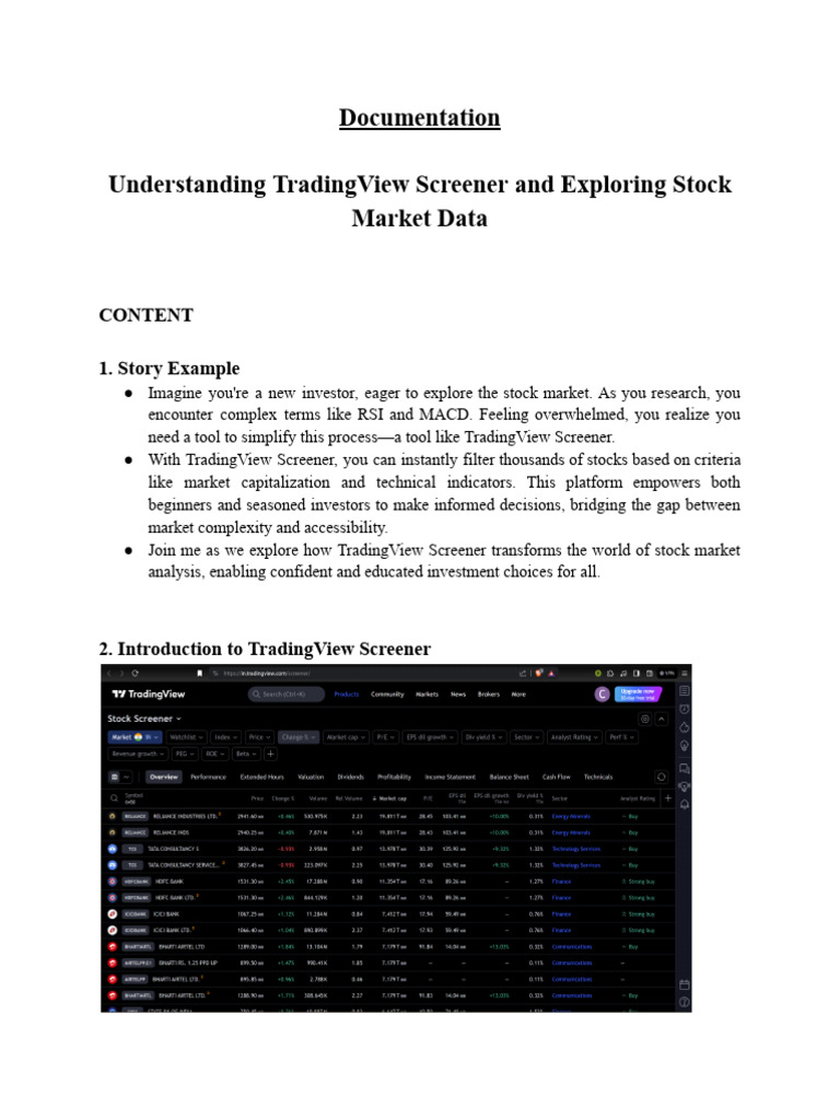 TradingView Screener Guide | PDF | Investing | Technical Analysis