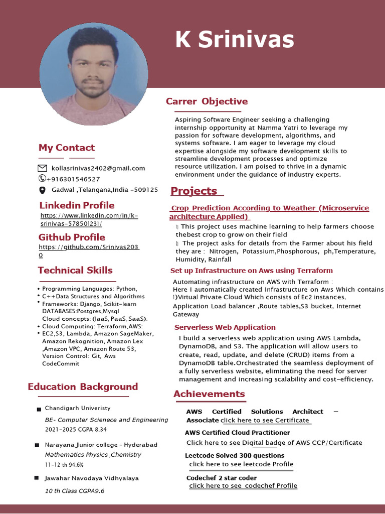 Resume For AWS | PDF | Cloud Computing | Amazon Web Services