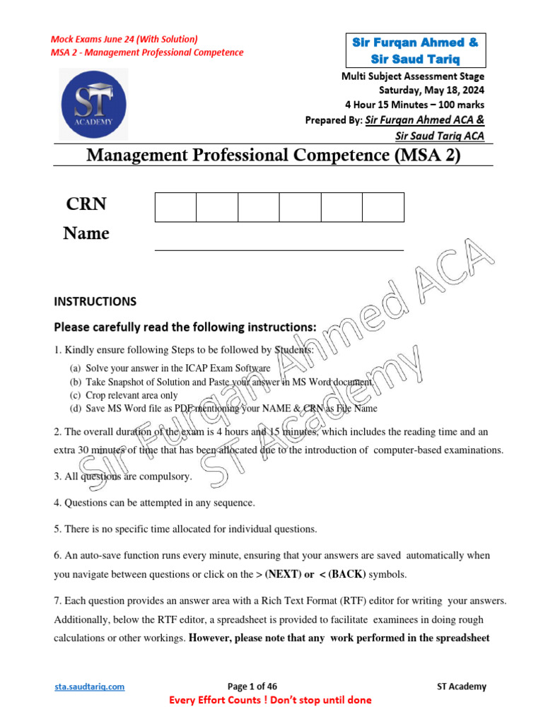 MSA 2 Mock WITH SOLUTION by Sir Furqan & Sir Saud ST Academy June 24 ...