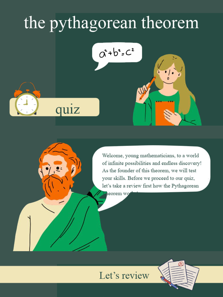 The Pythagorean Theorem Quiz Presentation in Dark Green Orange ...