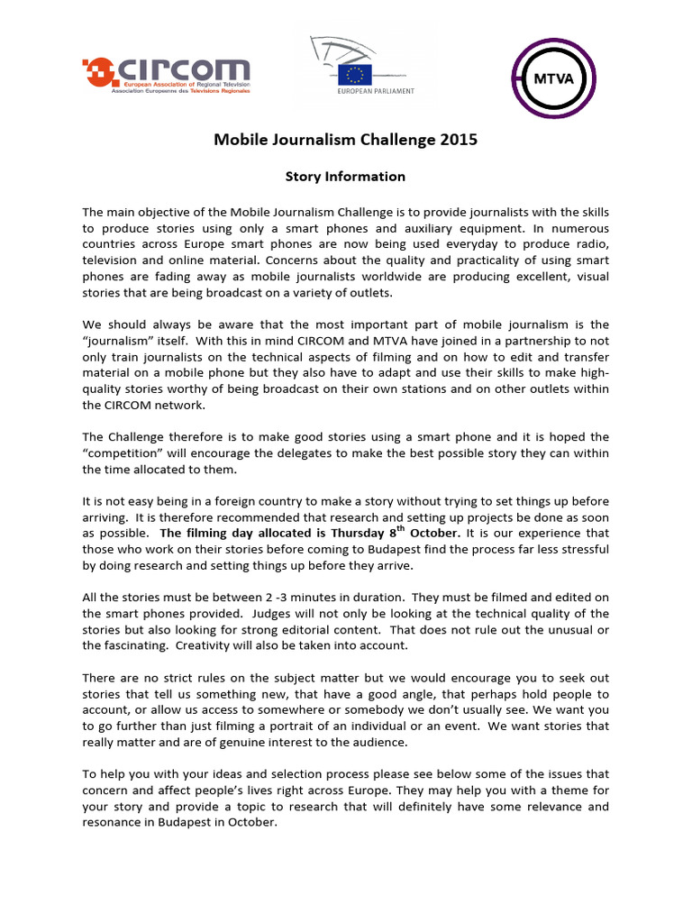 Mobile Journalism Challenge 2015 Guide | PDF | Journalism | Human ...
