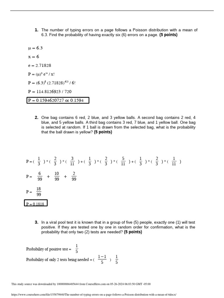 The Number of Typing Errors On A Page Follows A Poisson Distribution With A Mean of 6 | PDF ...