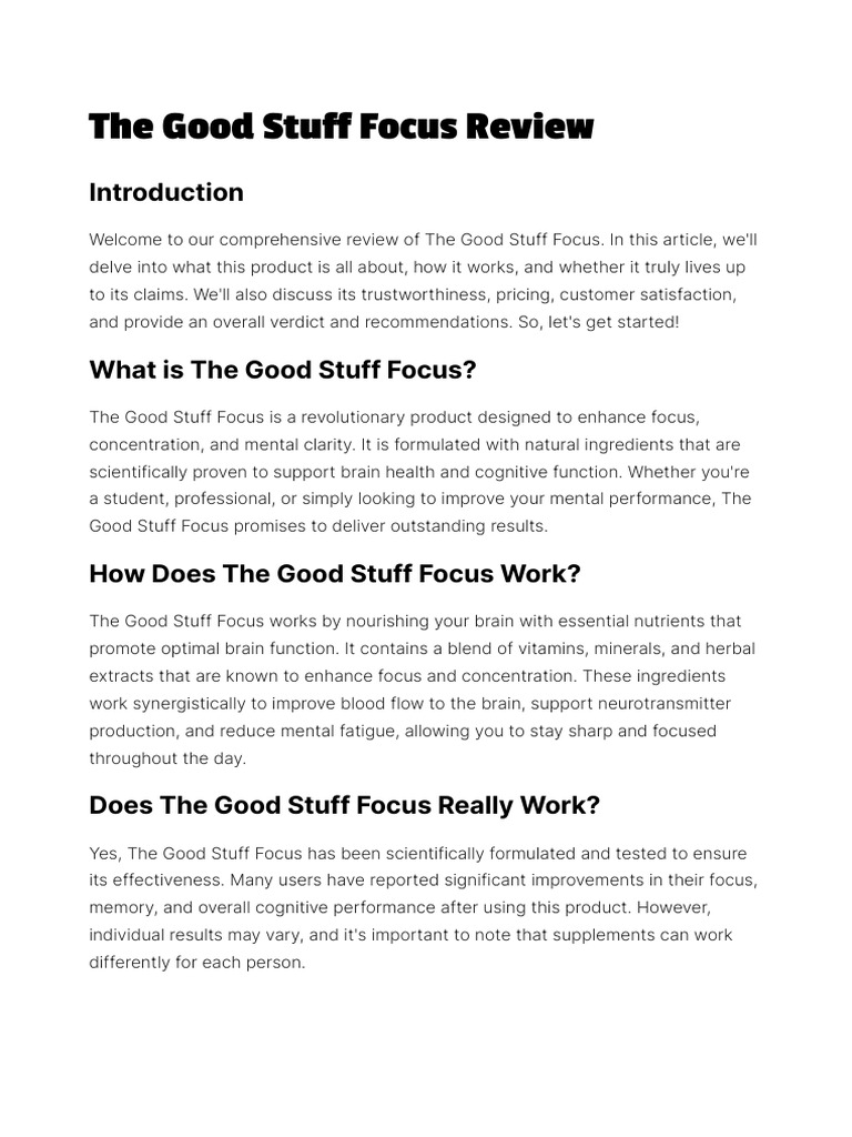 The Good Stuff Focus Review | PDF | Dietary Supplements